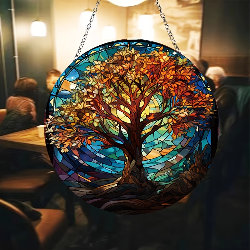 Round Acrylic Tree Life Stained Glass Window Hangings - Temu