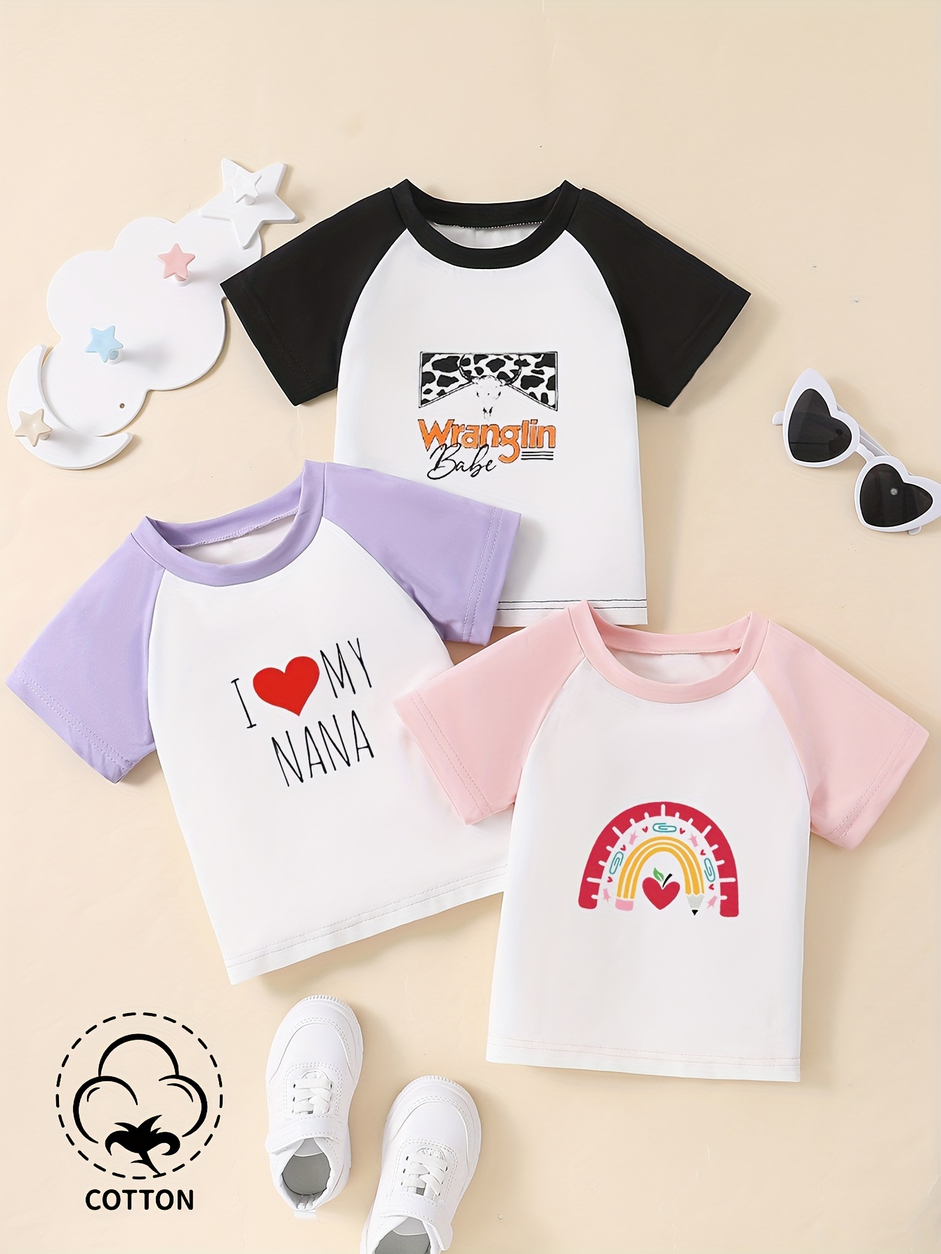 Letters Heart Print Girls New Cartoon Graphic Raglan Sleeve - Temu Australia