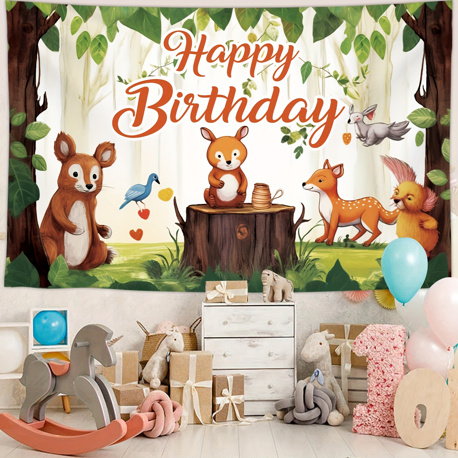 Happy Birthday Backdrop Banner Large Fabric Jungle Animal - Temu New ...
