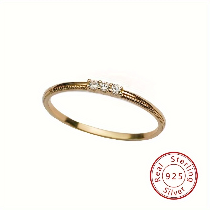 925 Sterling Silver Minimalist Three Zircon Women's Ring - Temu United ...