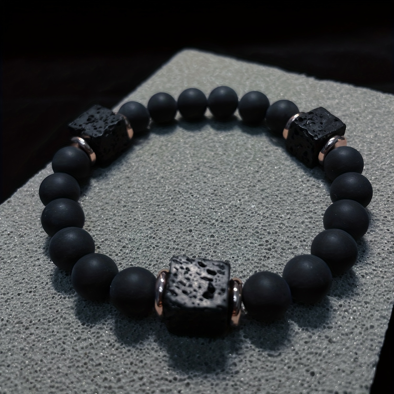Black Volcanic Stone Natural Black Agate Bracelet Rose - Temu United ...