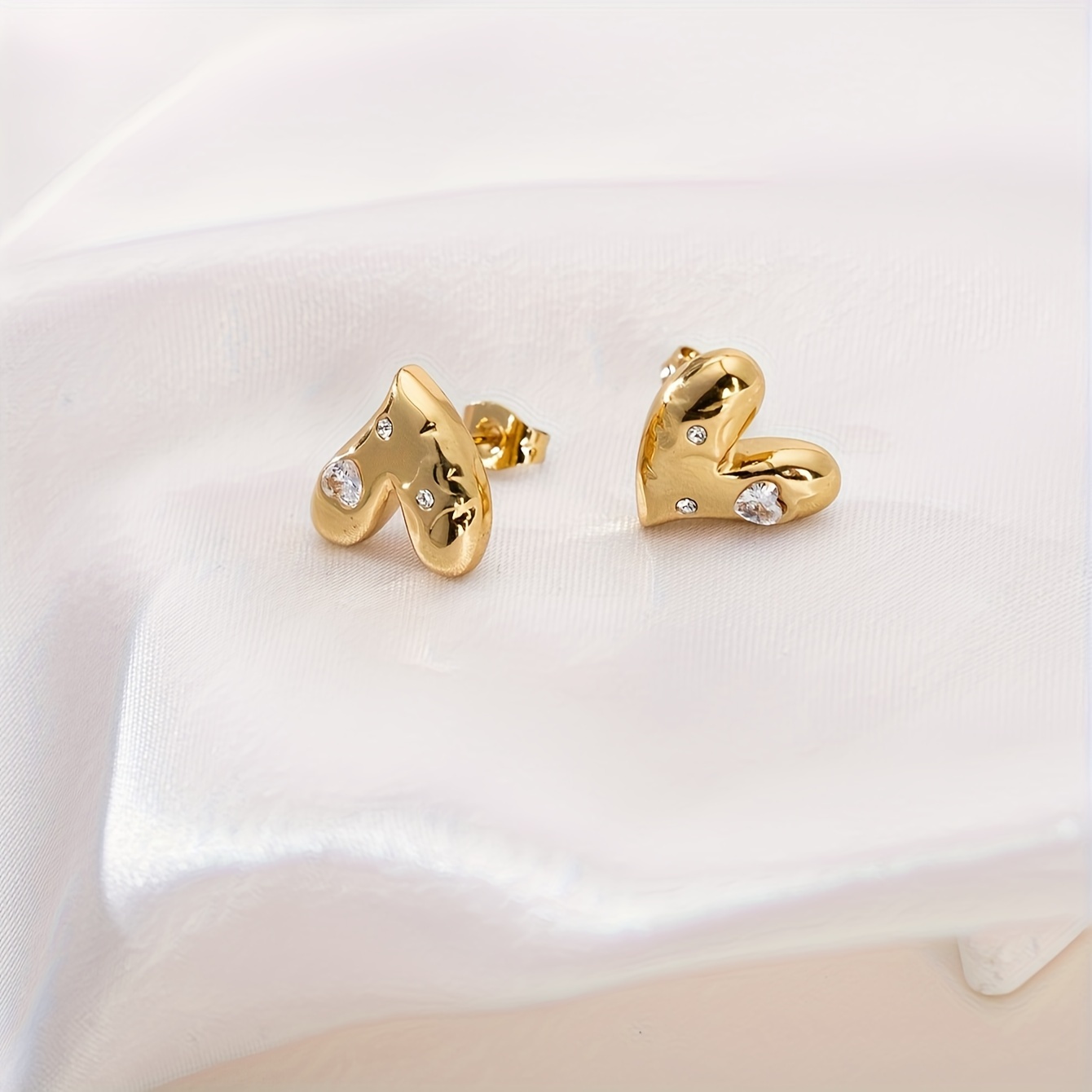 Stainless Steel Golden Color Heart shaped Stud Earrings - Temu United ...