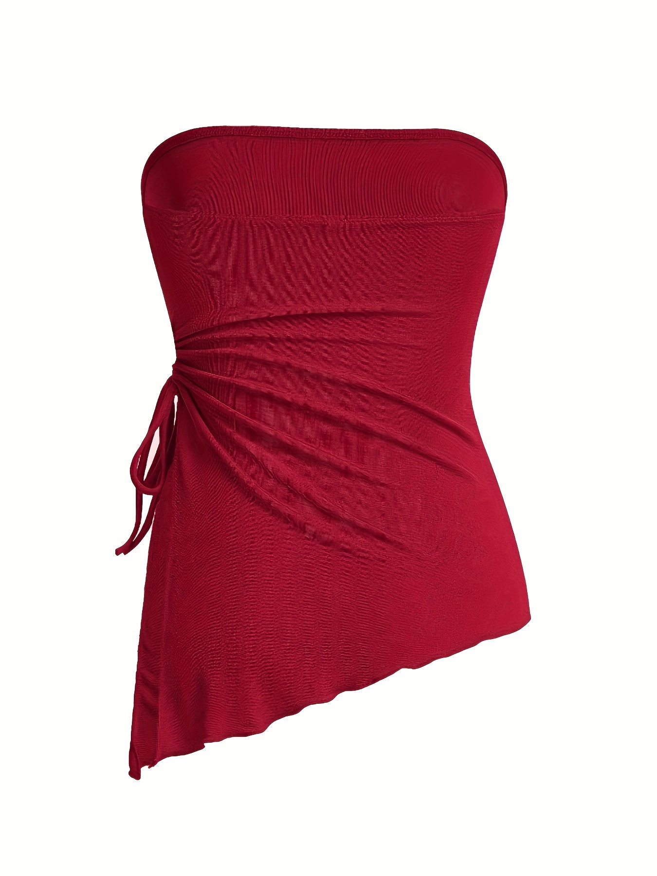 Drawstring Side Asymmetric Hem Tube Top Casual Ring Detail - Temu