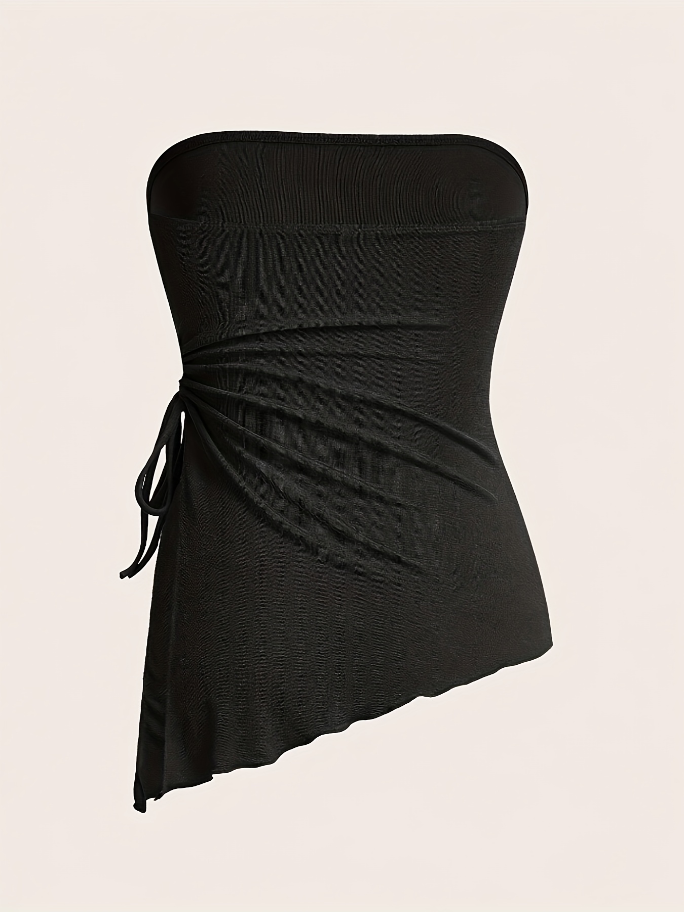 Drawstring Side Asymmetric Hem Tube Top Casual Ring Detail - Temu