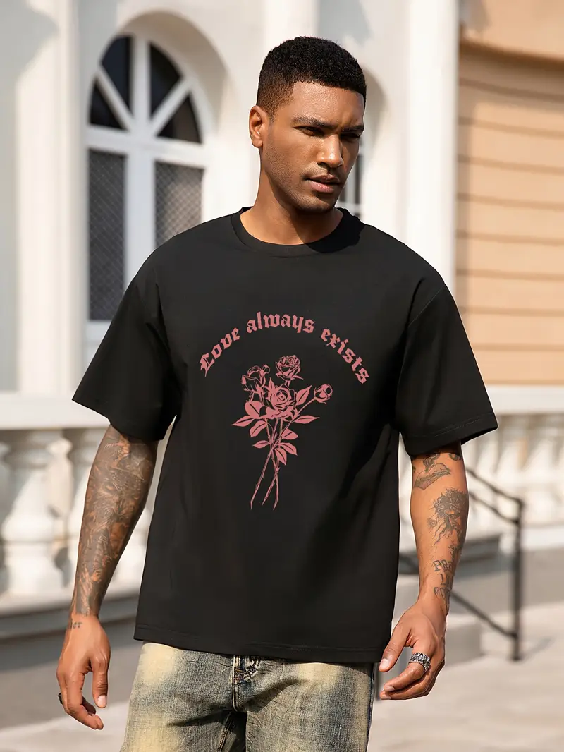 Rose Graphic Print Mens Creative Top Casual Short Sleeve Temu Australia