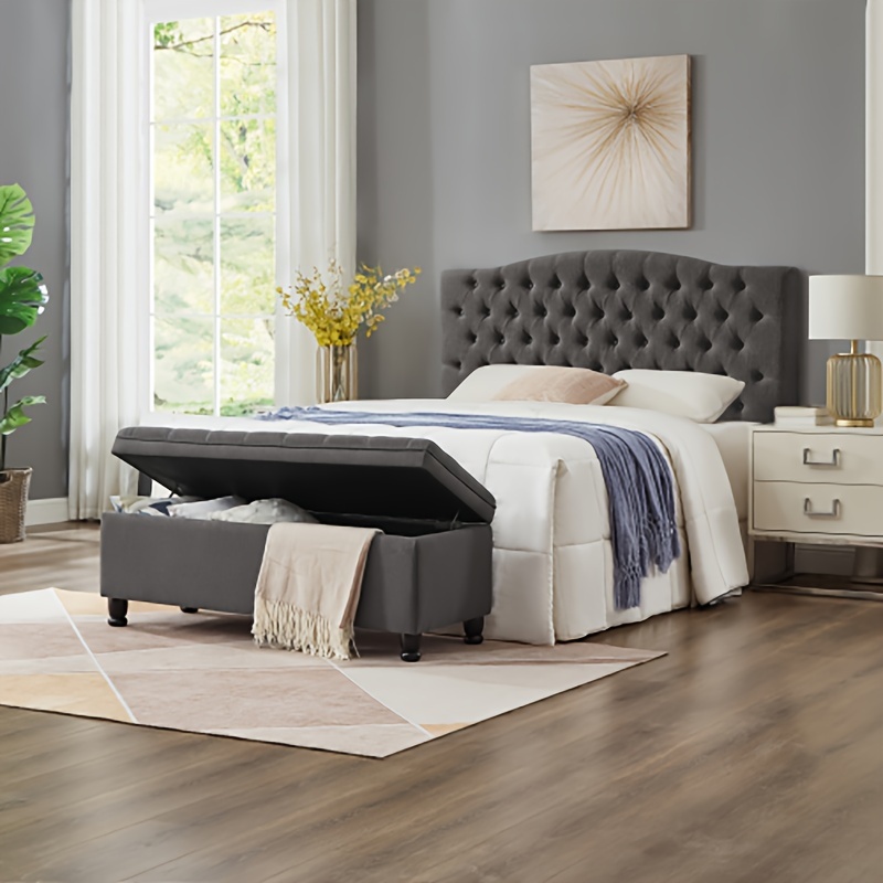 Upholstered Tufted Button Storage Bench ,linen Fabric Entry Bench With ...