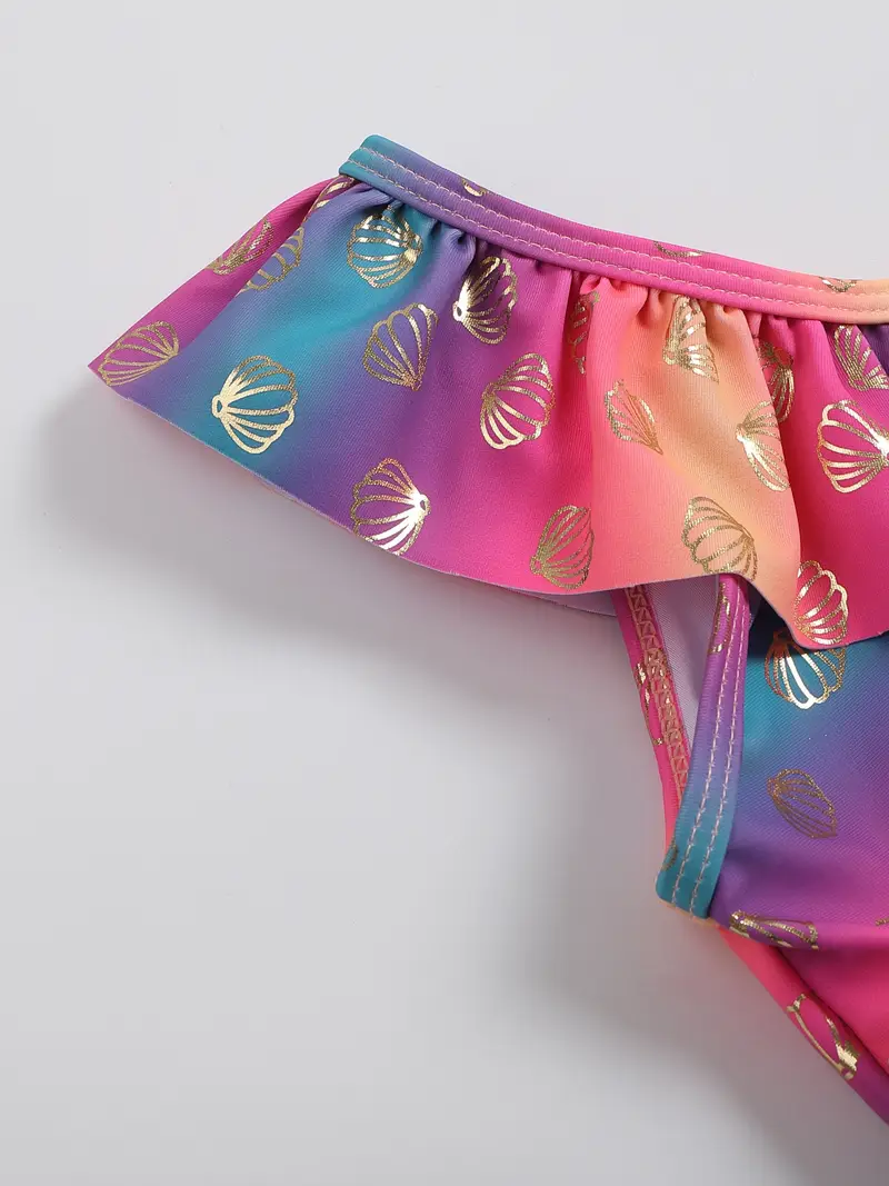 Gradient Shells Print Girls Bikini Swimsuit Ruffle One Temu South Africa