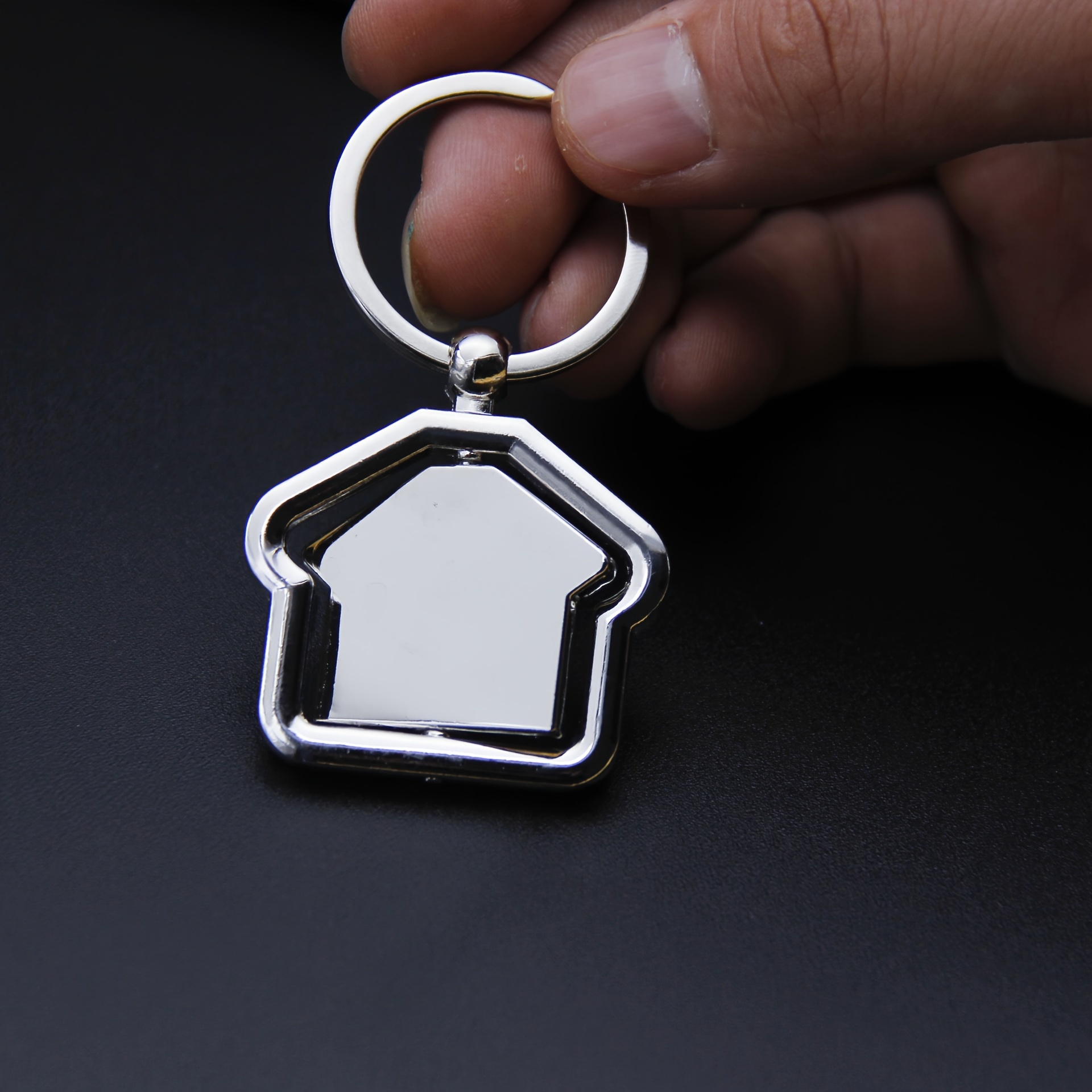 funky stainless steel house keychain rotatable double sided engraving ...