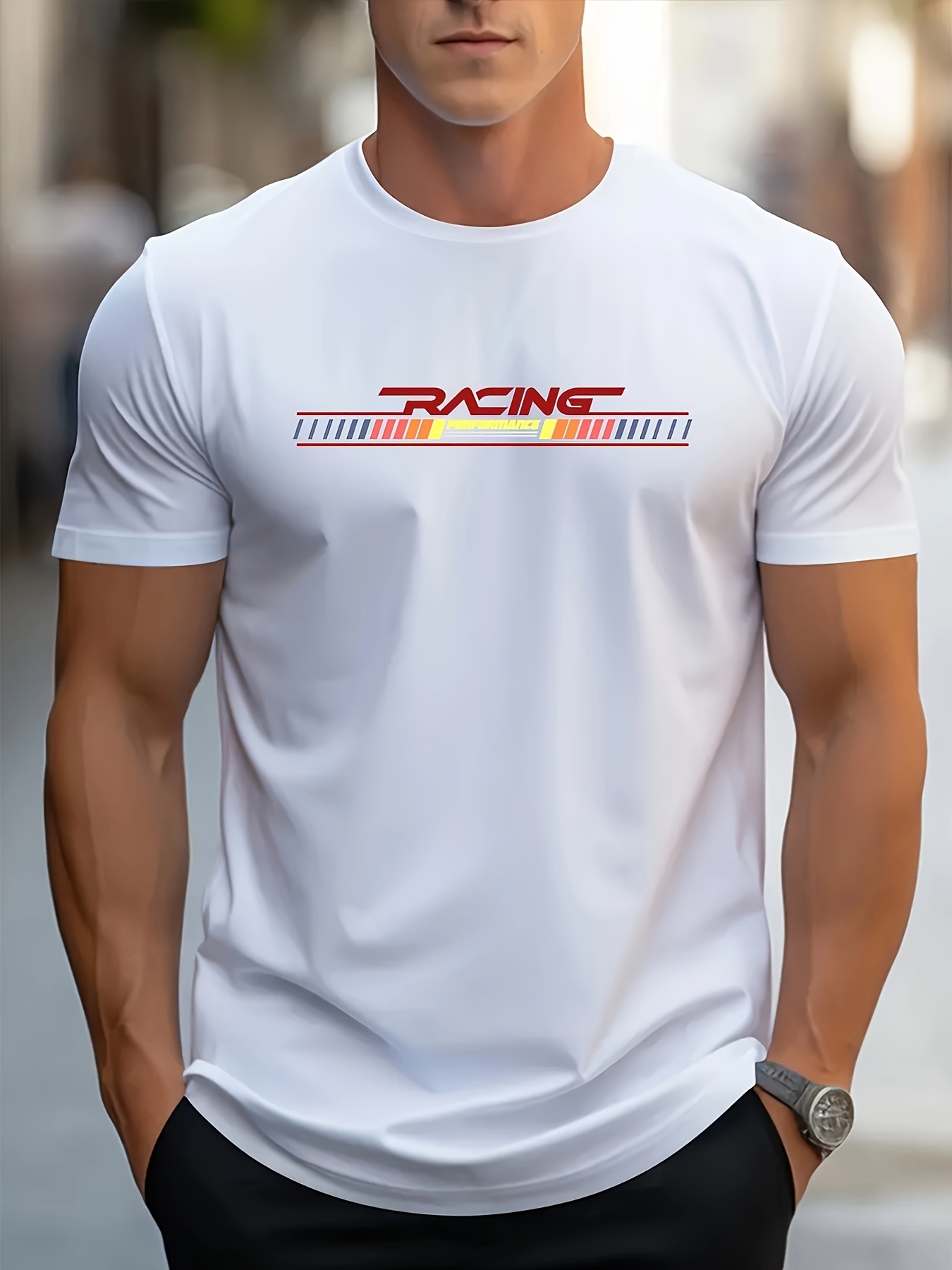Racing Letter Print Men's Short Sleeve Crew Neck T shirts - Temu Australia