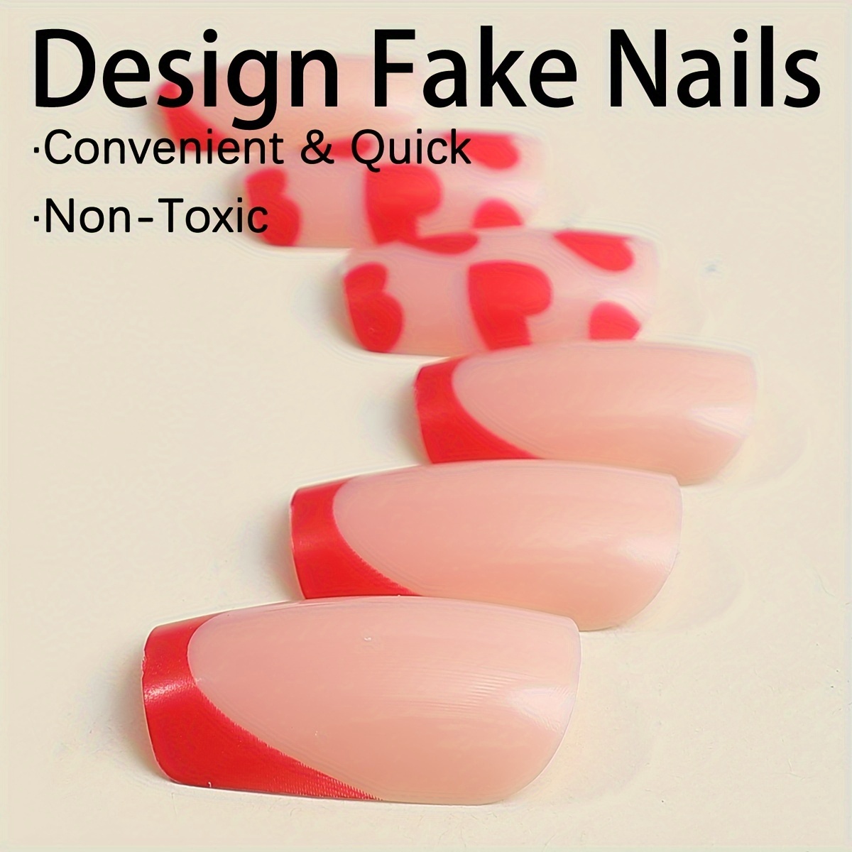 Valentine's Day Red Heart French Tip Press Nails Kit Glossy - Temu