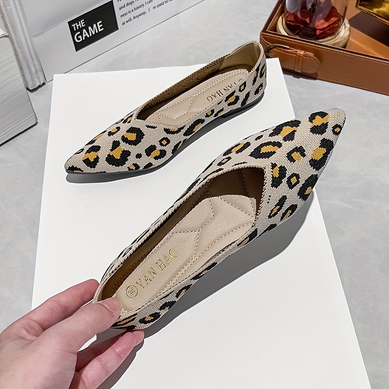 Womens Leopard Print Knitted Flats Soft Sole Lightweight - Temu United ...