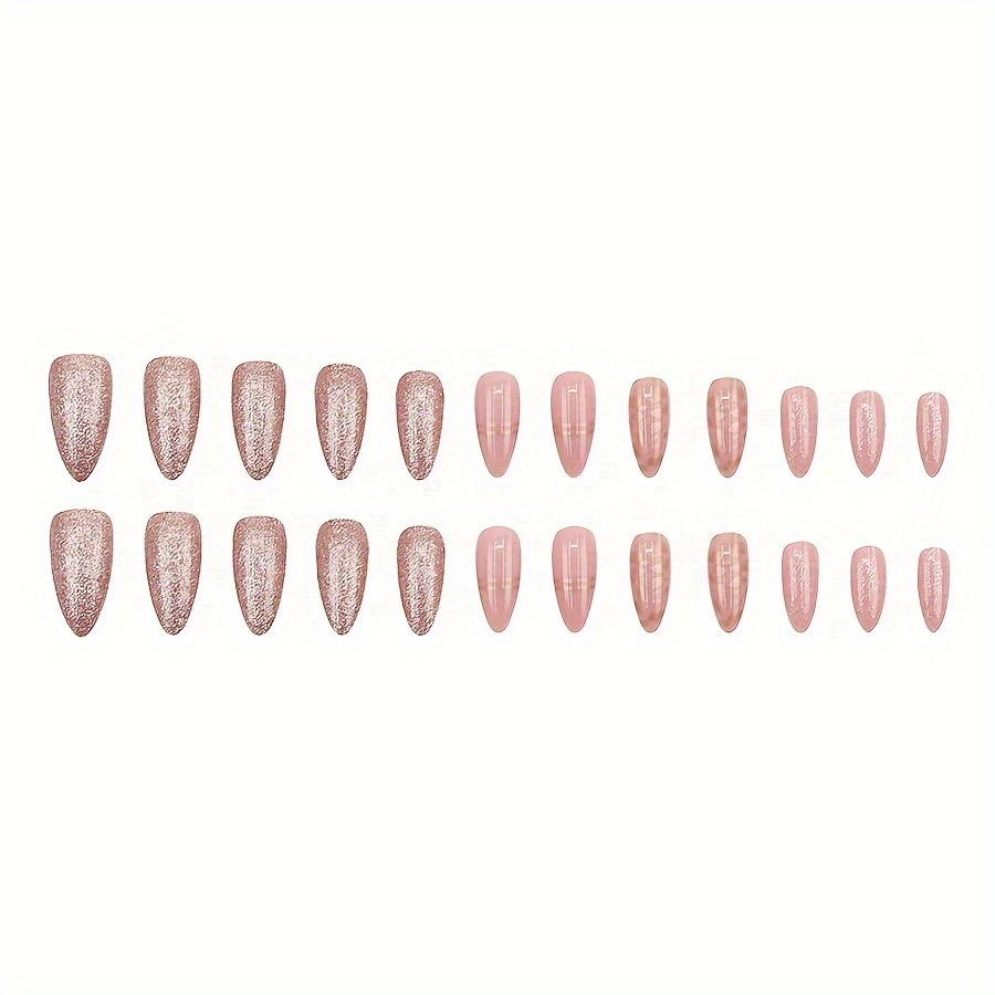 24-piece Glossy Almond Press-on Nails Set - Medium Length, French Tip ...