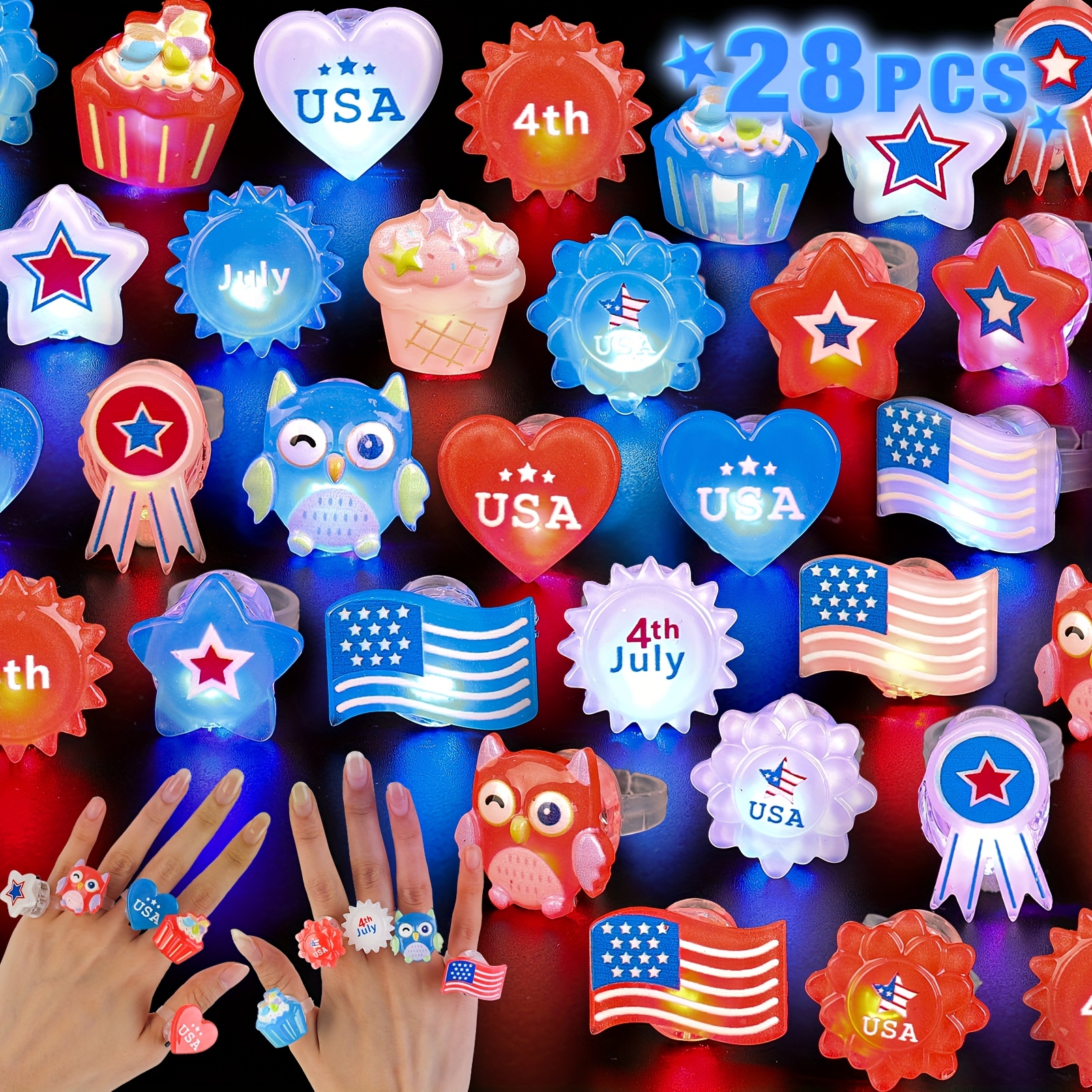 Independence Day Party Favors 28pcs 4th Of July Light Up Rings - Red ...