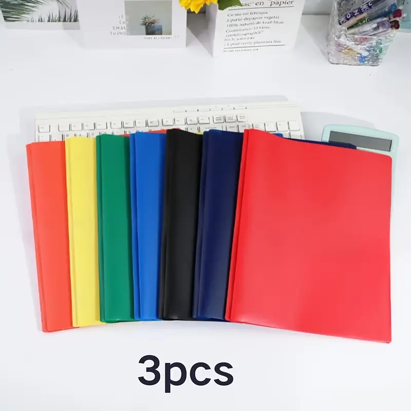 3개 A4 사이즈 컬러풀 두꺼운 30gsm Pp 파일 폴더 더블 인서트 포함 사무실 정리 학습 자료 및 문서 Temu