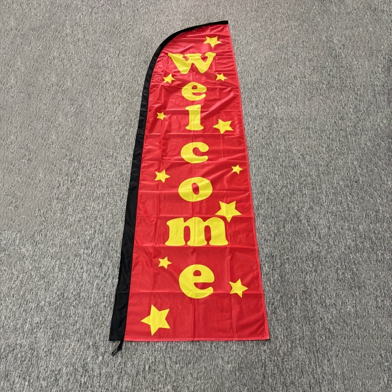 Festive Welcome Feather Flag - 11ft Outdoor Banner With Stars - 110g ...