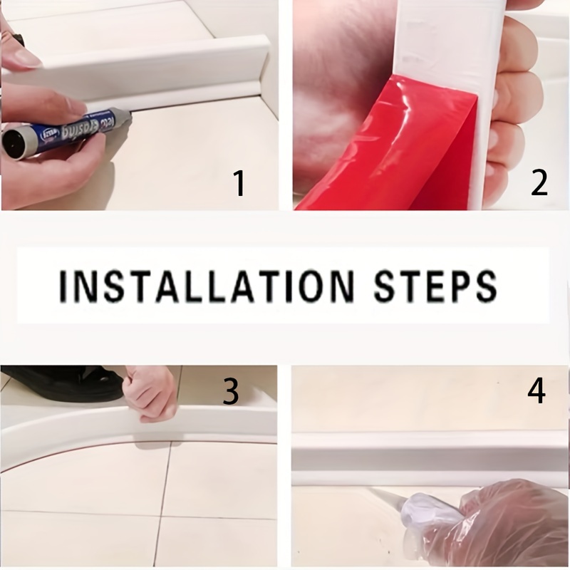 1pc 실리콘 고무 물 차단 스트립 10in 유연한 욕실 임계 값 댐 코킹 접착제가있는 자체 접착 건식 및 Temu
