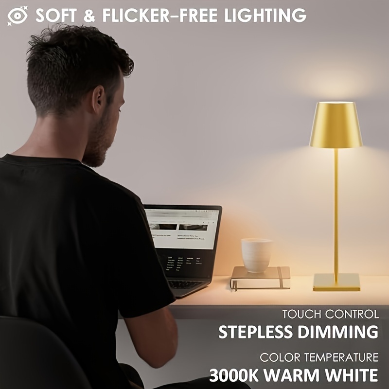 Cordless Gloden Table Lamp 3 Colors Dimming Portable Bedside - Temu New ...