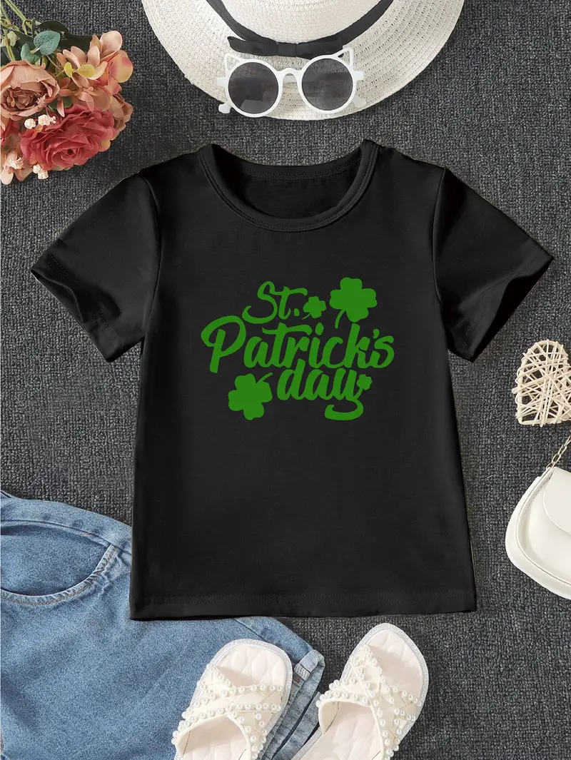 St Patricks Day Clovers Graphic Print Girls Casual Crew Temu Ireland