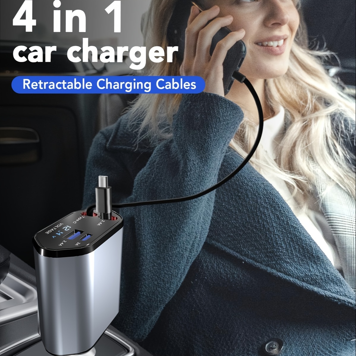 Fast , 4 In 1 Retractable Car Phone Charger 66w, Retractable Cables For ...