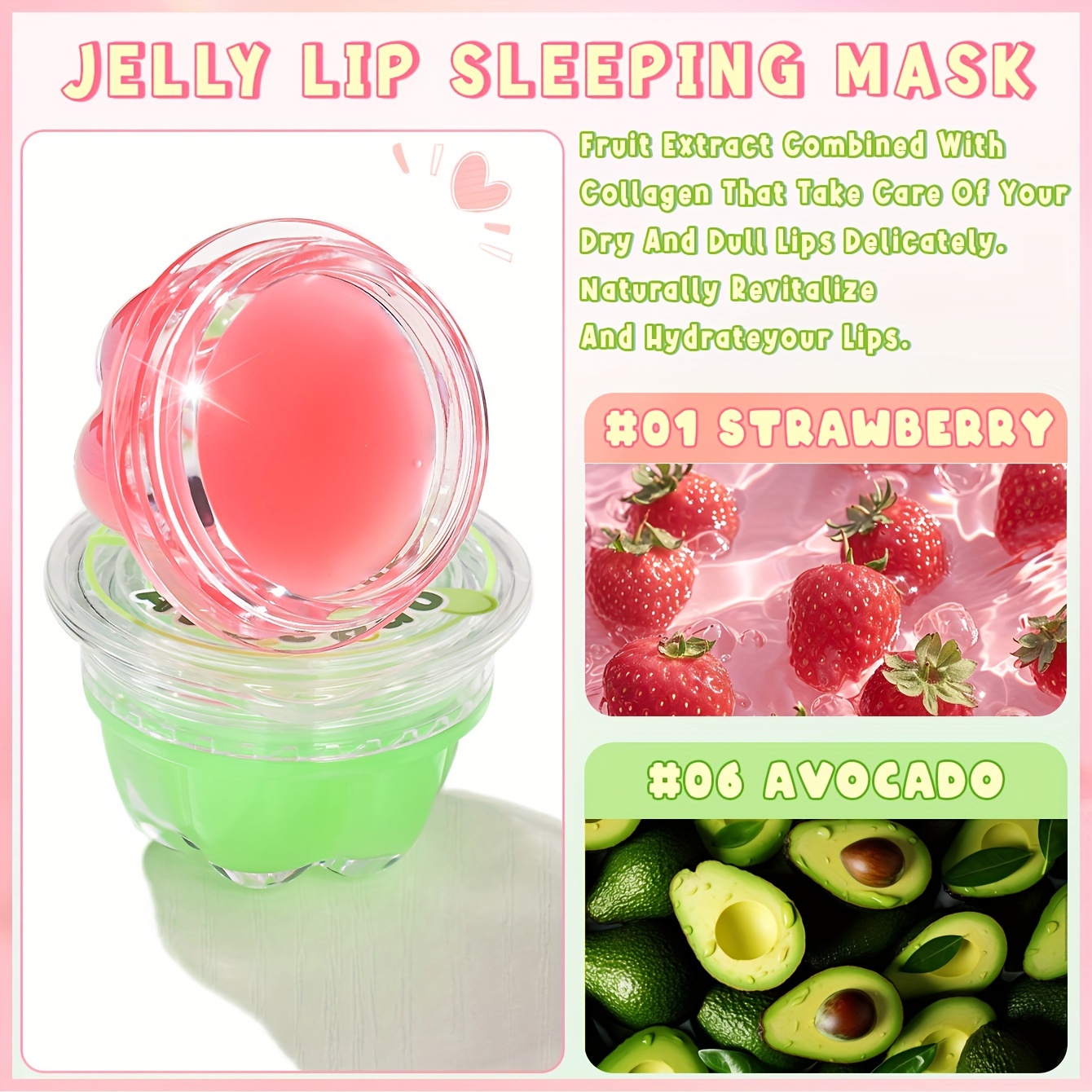 6 Pack Jelly Lip Mask Set Fruit Extract Collagen Infused Overnight Lip ...