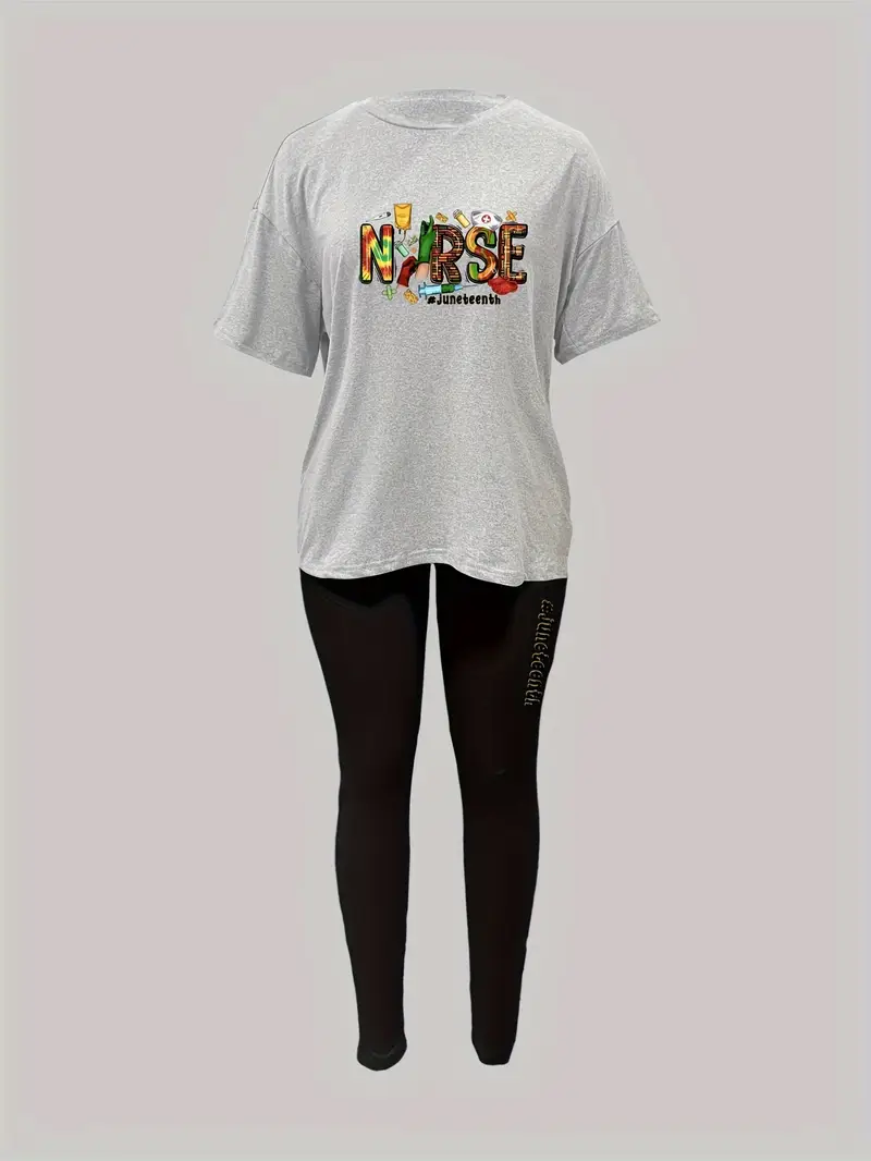 Letter Print Two Piece Set Short Sleeves T Shirt Skinny Temu Canada