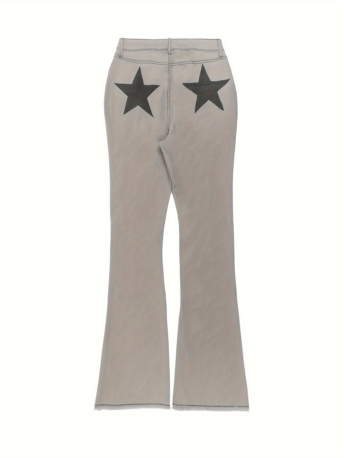 Womens Pants Star Print Bell Bottom Jeans star pattern trim bell bottom ...