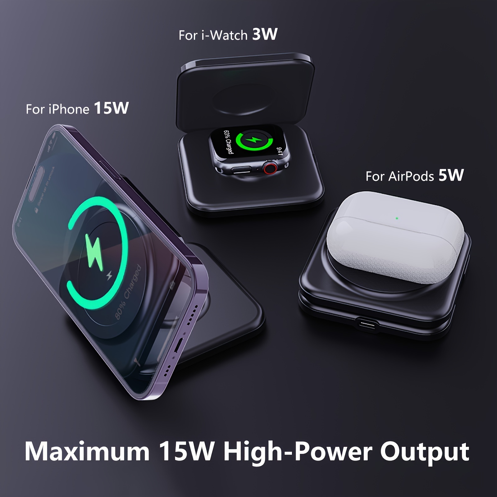 2 In 1 Fast Wireless Charger Stand, 15w Qi Magsafe Foldable Charging ...