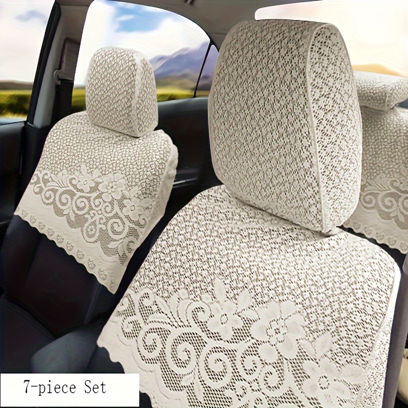 7pcs Lace Car Seat Covers Set Fit for Toyota Models Polyester Fabric 5 Seater Half Wrap Design Interior Accessories