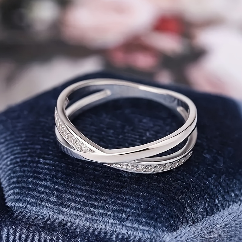 Simple Cross Line Inlaid Zircon Ring Women Engagement - Temu New Zealand