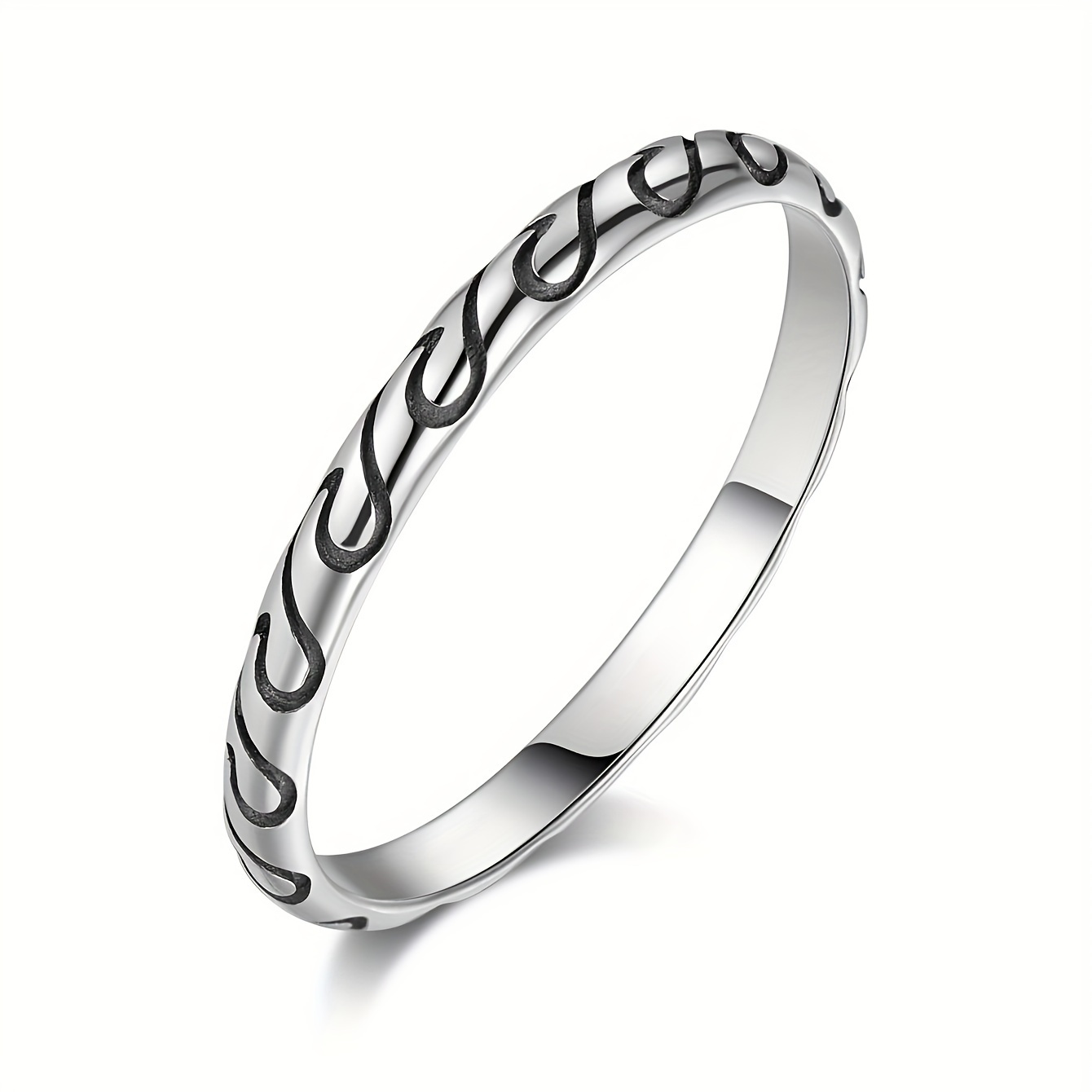 Unique Personality 925 Silver Wave Pattern Band Ring Boho - Temu United ...