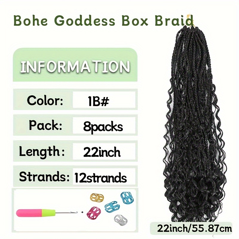 Boho Box Braids Crochet Hair For Women 22inch 8packs Goddess Box Braids ...