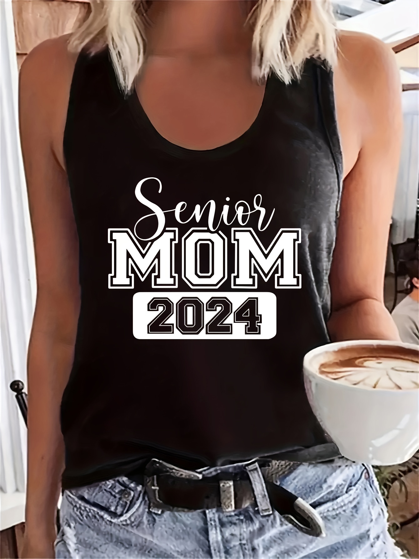 Senior Mom Letter Print Tank Top Sleeveless Casual Top - Temu Australia