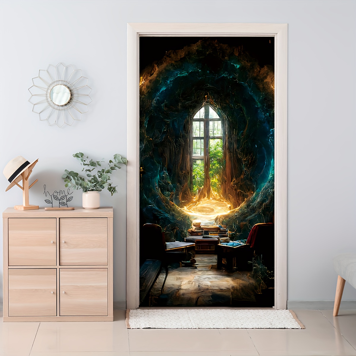 Fabric Tree House Door Cover Banner Murals Door Decals Magic - Temu