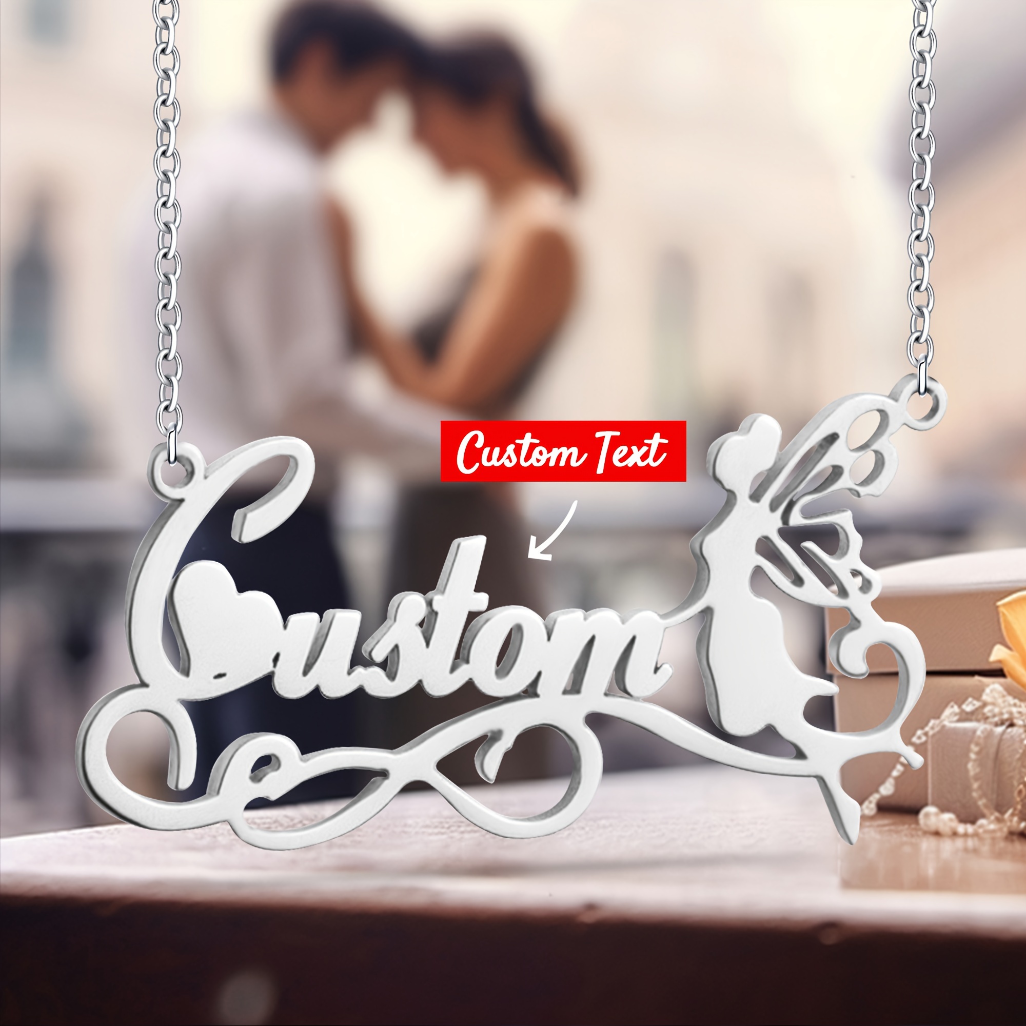 Customized Name Pendant Necklace Love Heart Fairy Decor Cute - Temu New ...