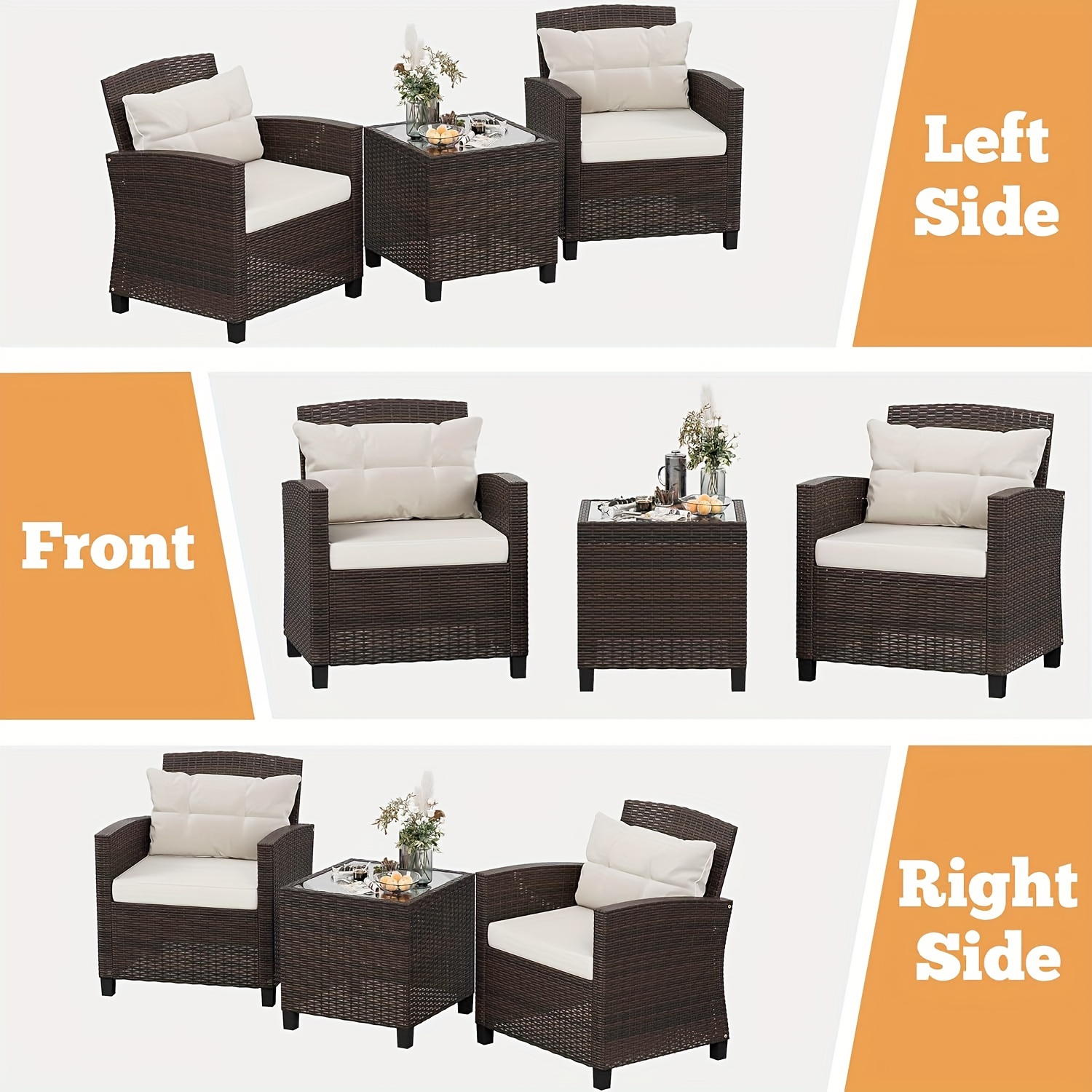 Celebalcony 3 Pieces Patio Furniture Set 3 Pieces Pe Rattan Wicker ...