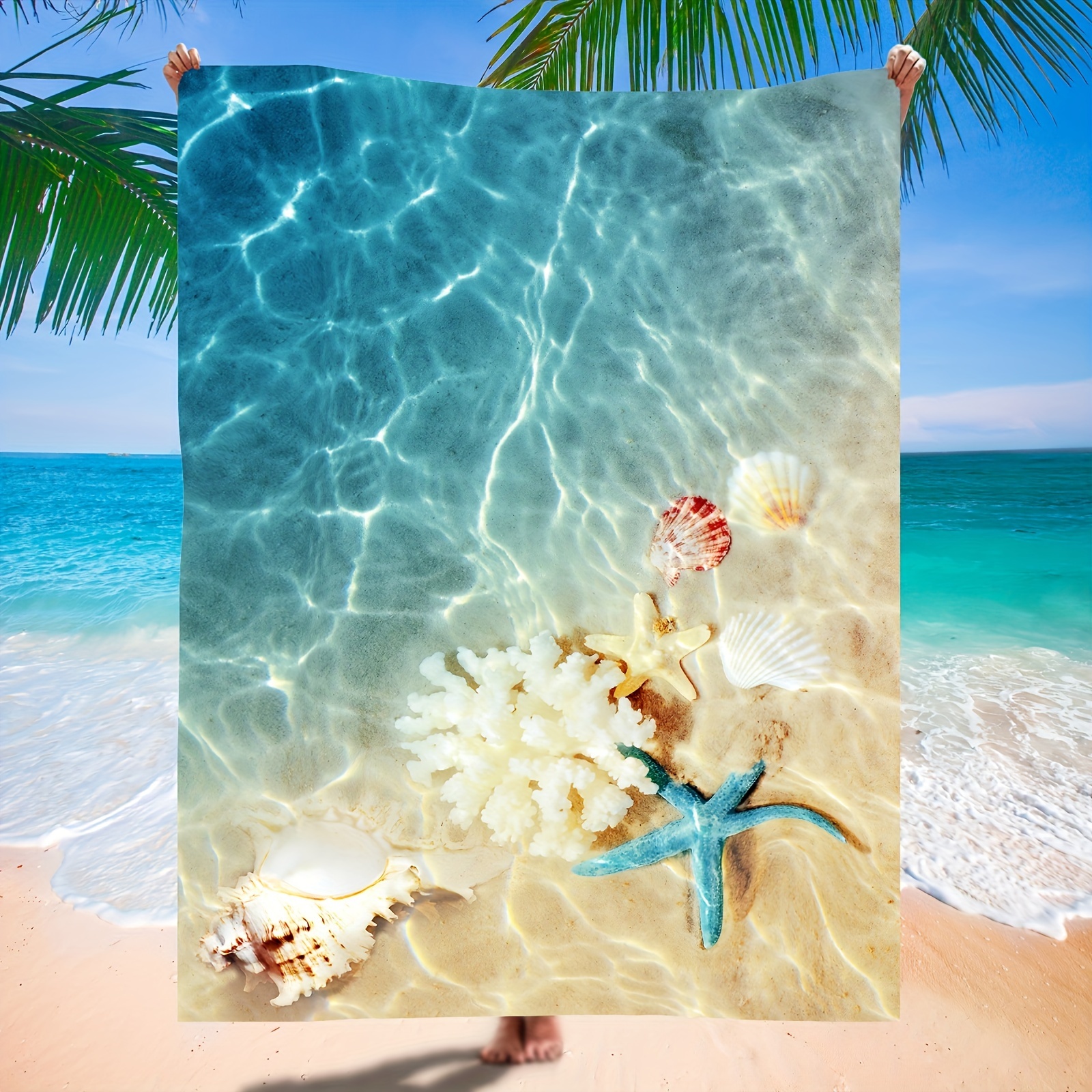 Starfish Pattern Oversized Beach Towel Absorbent Quick - Temu Australia