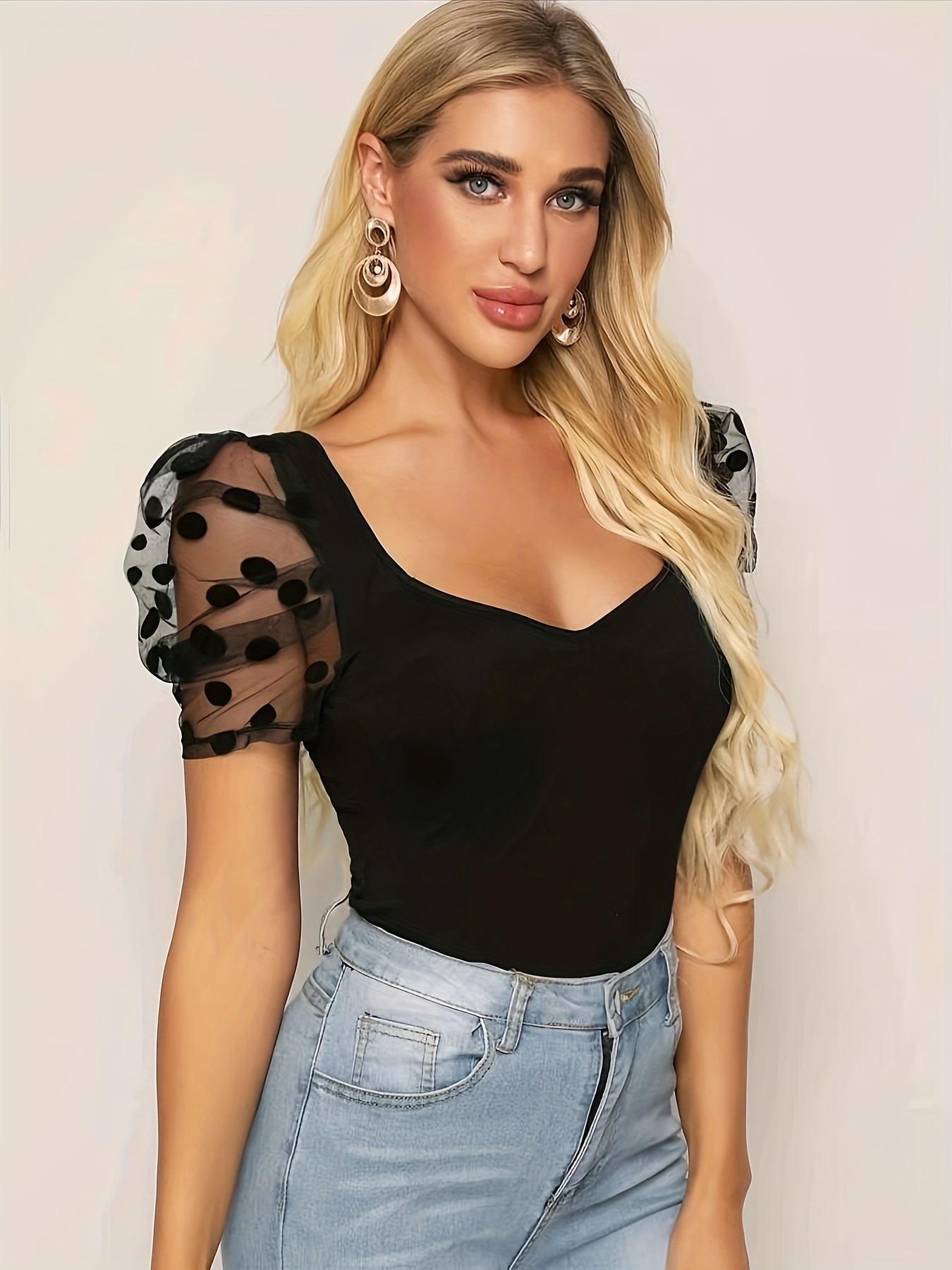 Mesh Splicing V Neck T shirt Casual Short Sleeve Top Spring - Temu ...