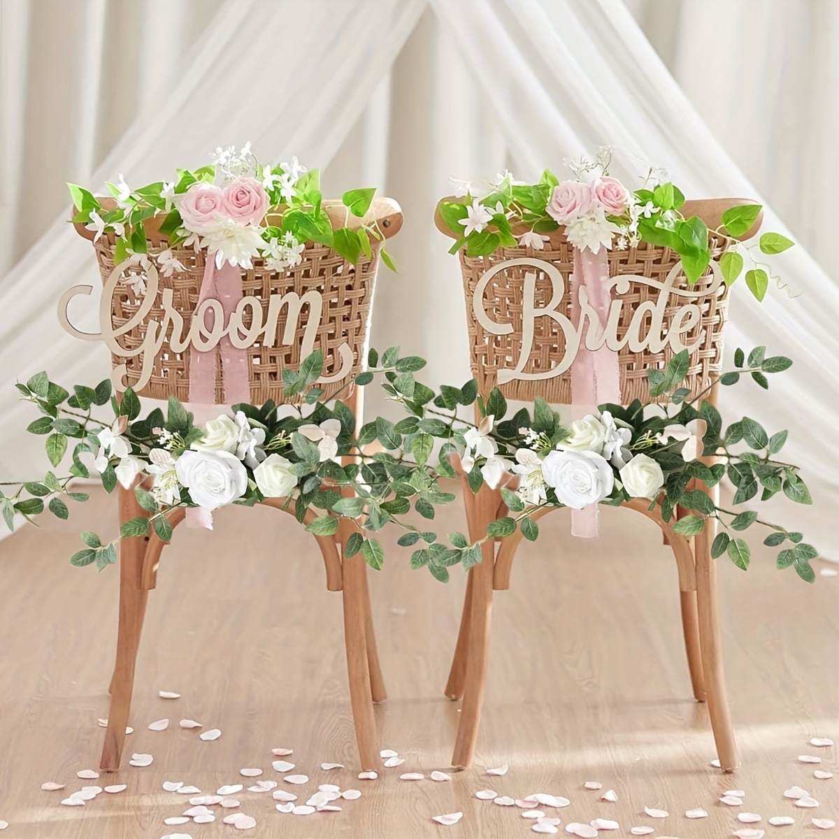 Wedding Aisle Chair Decorations Chairs Back Pew Rose Flowers - Temu