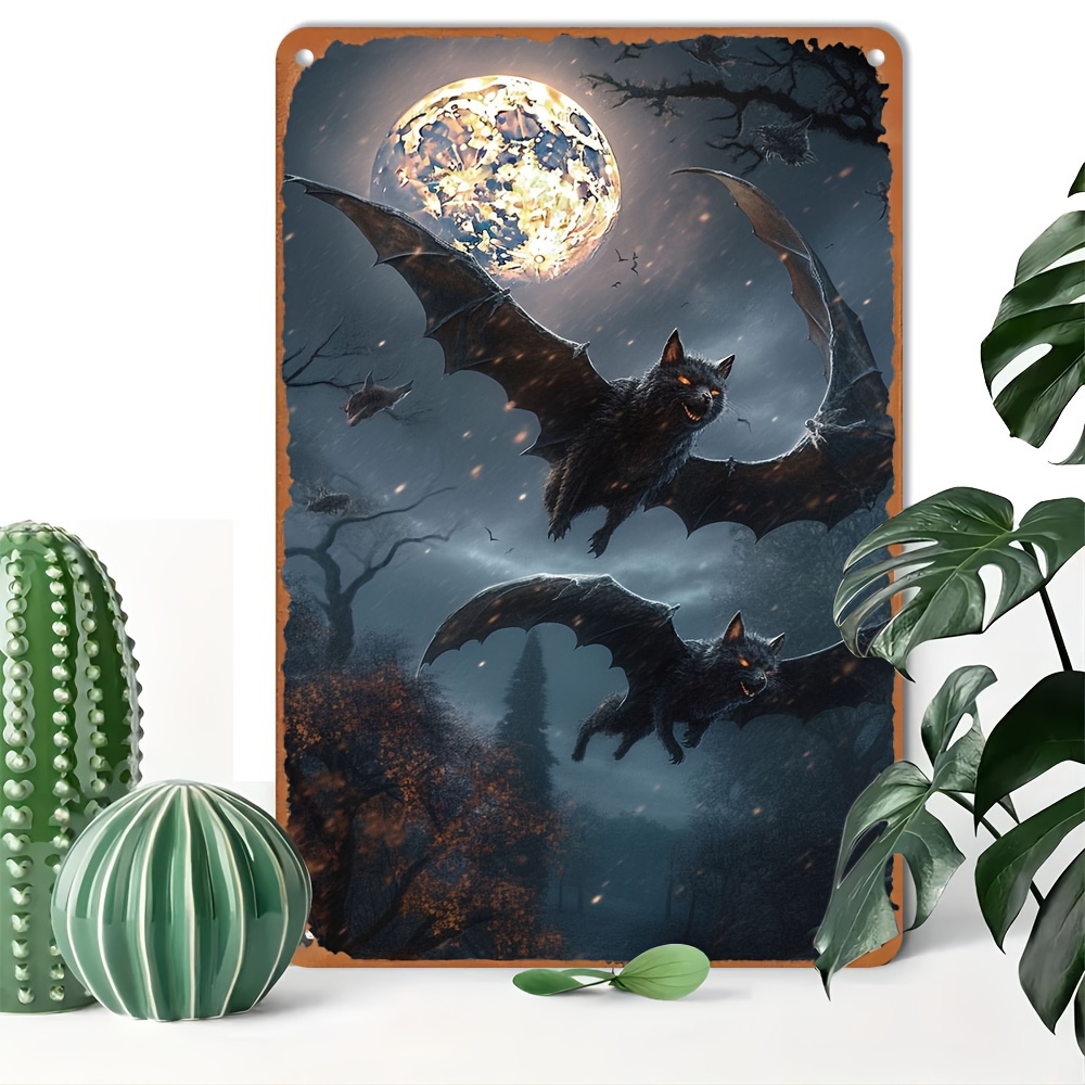 Room Decor Vintage Black Cat Bat Wings Iron Tin Sign Pre - Temu