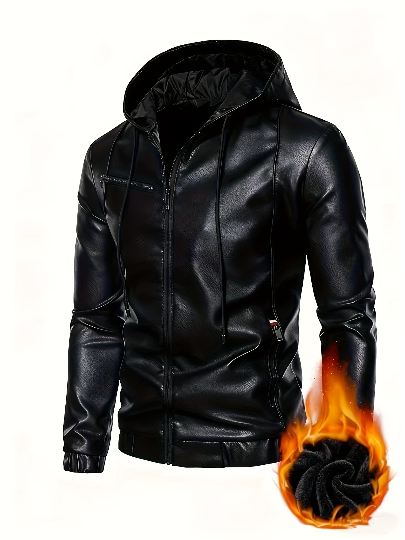 leather jacket with hoodie sold on Temu United States
