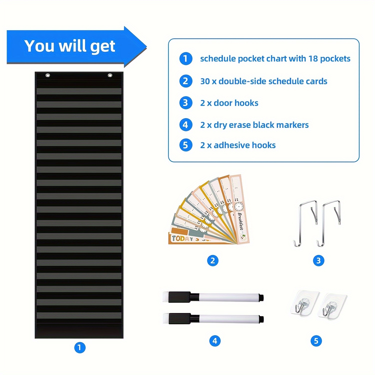 18+1 Pockets Boho Daily Schedule Pocket Chart Double sided - Temu