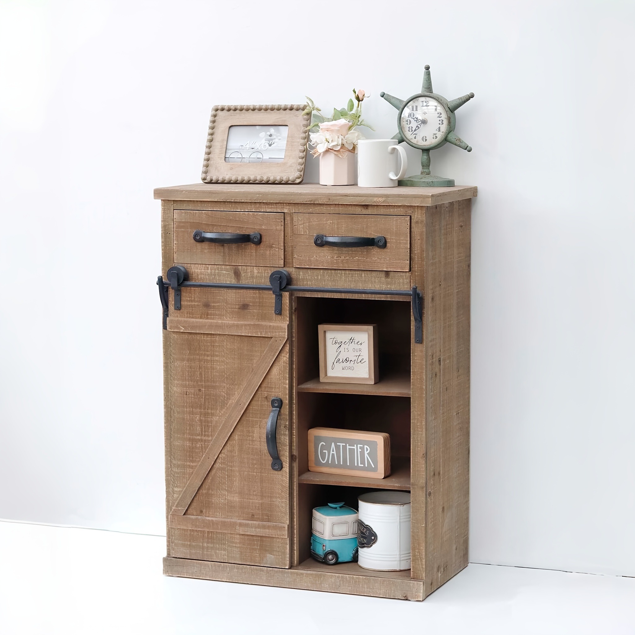 rustic barn end table wood console cabinet - Temu