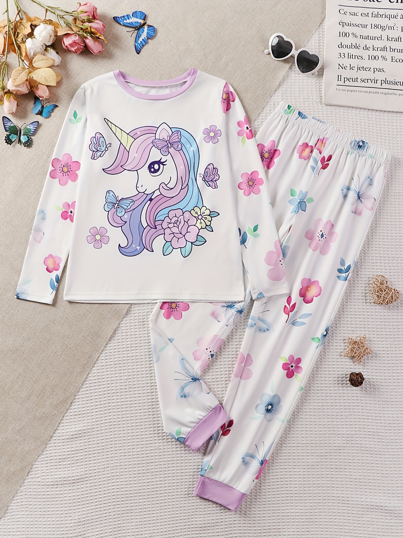 Girl's Simple Style Casual Pajamas Sets Cute Unicorn Pattern - Temu ...