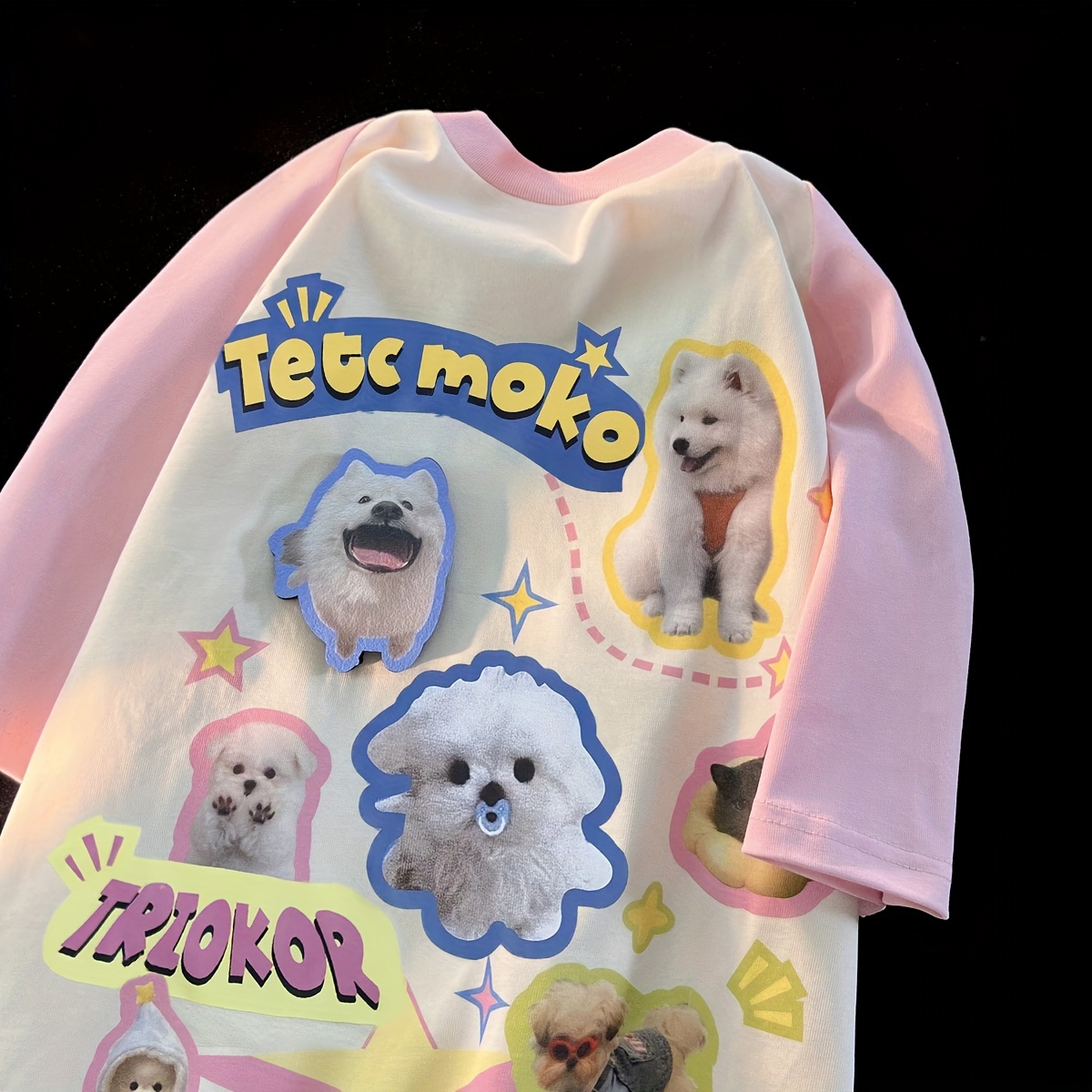 cute dog letter print loose t shirt casual crew neck short - Temu