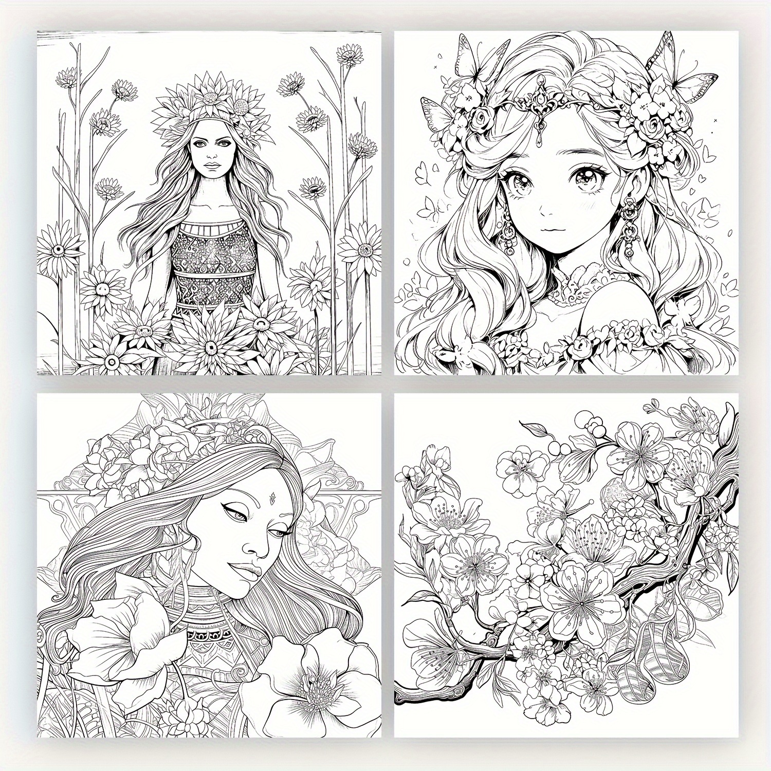Princess Flower Coloring Book - 25 Unique Pages, Premium Thick Paper ...