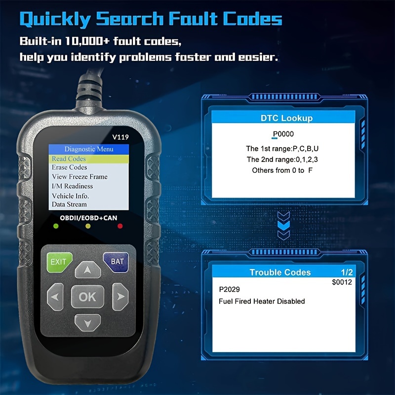 Obd2 스캐너 자동차 진단 도구 전압 테스트 Abs 재질 Obdii 프로토콜 지원 빠른 오류 코드 조회 기 Temu