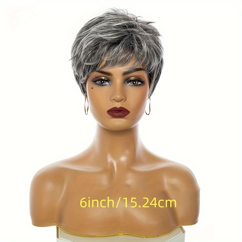 Elegant Grandma Grey White Short Pixie Cut Wig Bangs - Temu