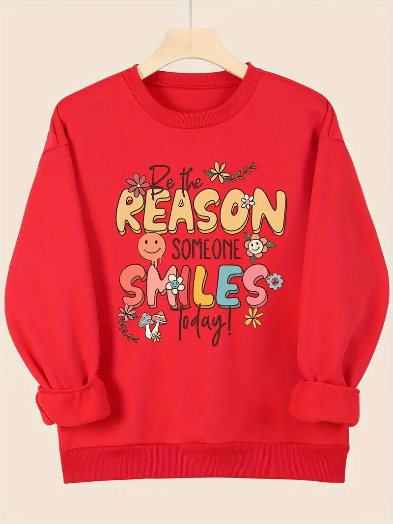 Letter Print Sweatshirt Crew Neck Casual Sweatshirt For Spring And Fall