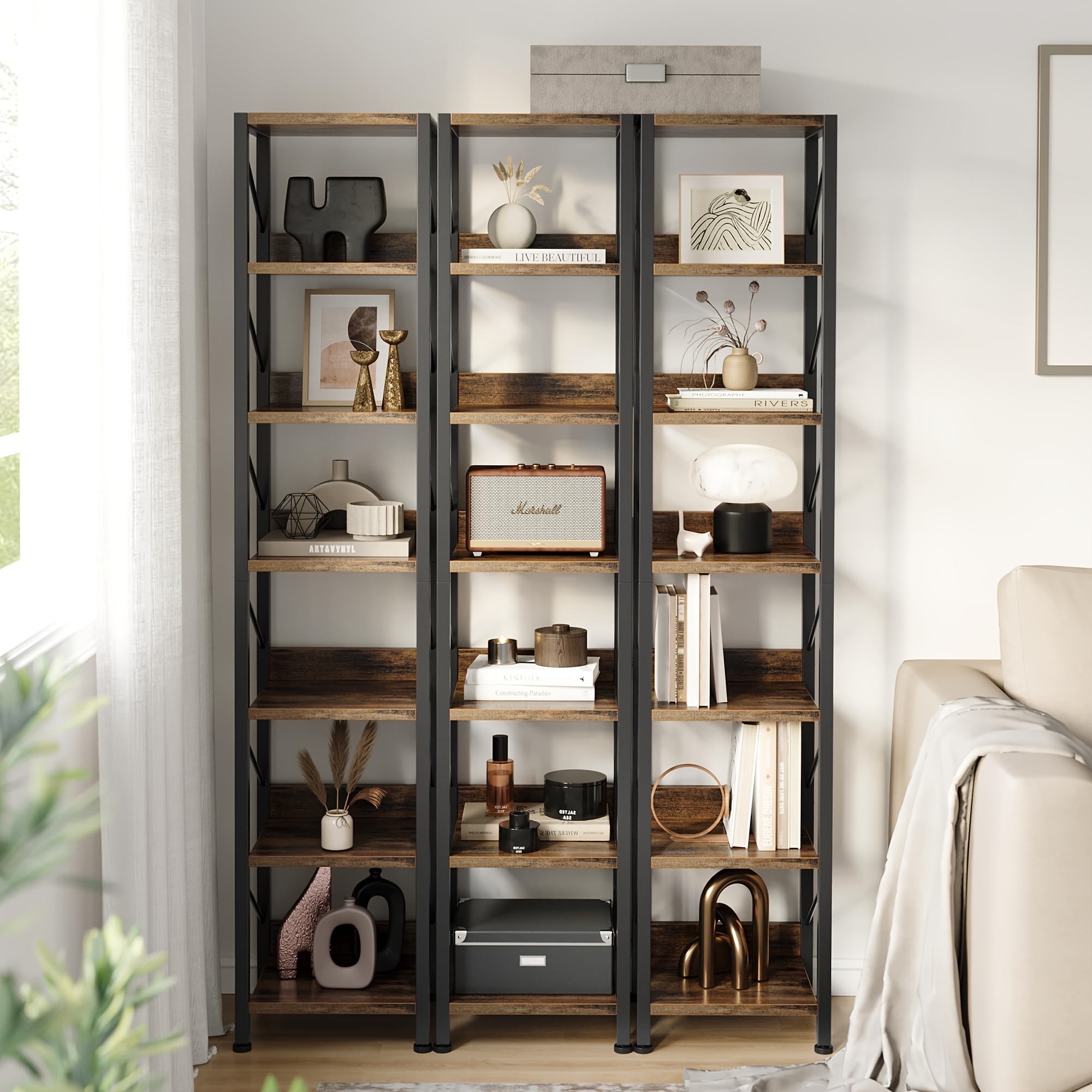 narrow bookshelf tall skinny bookcase 6 tier storage Temu