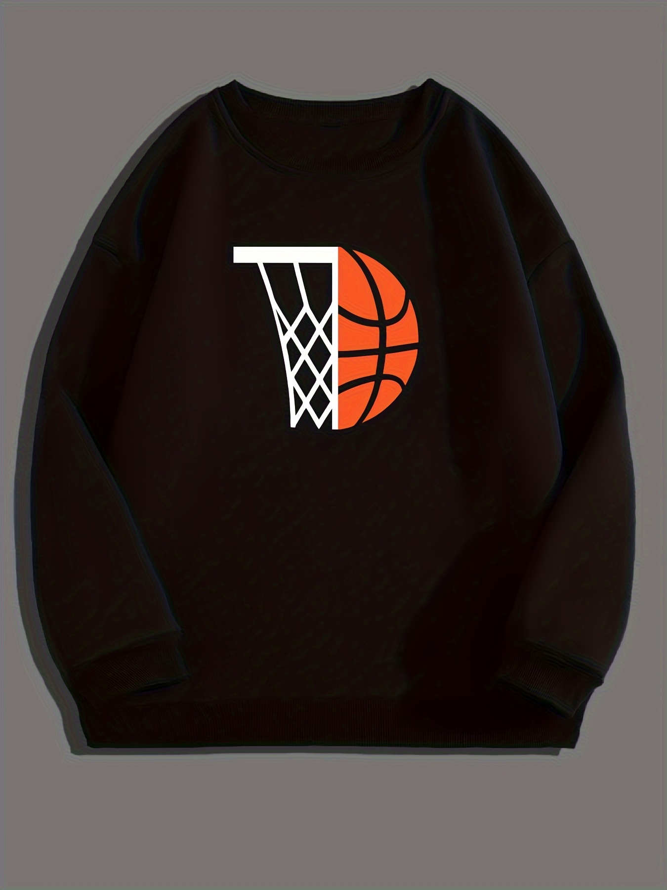 Basketball Print Men's Pullover Round Neck Long Sleeve - Temu Australia